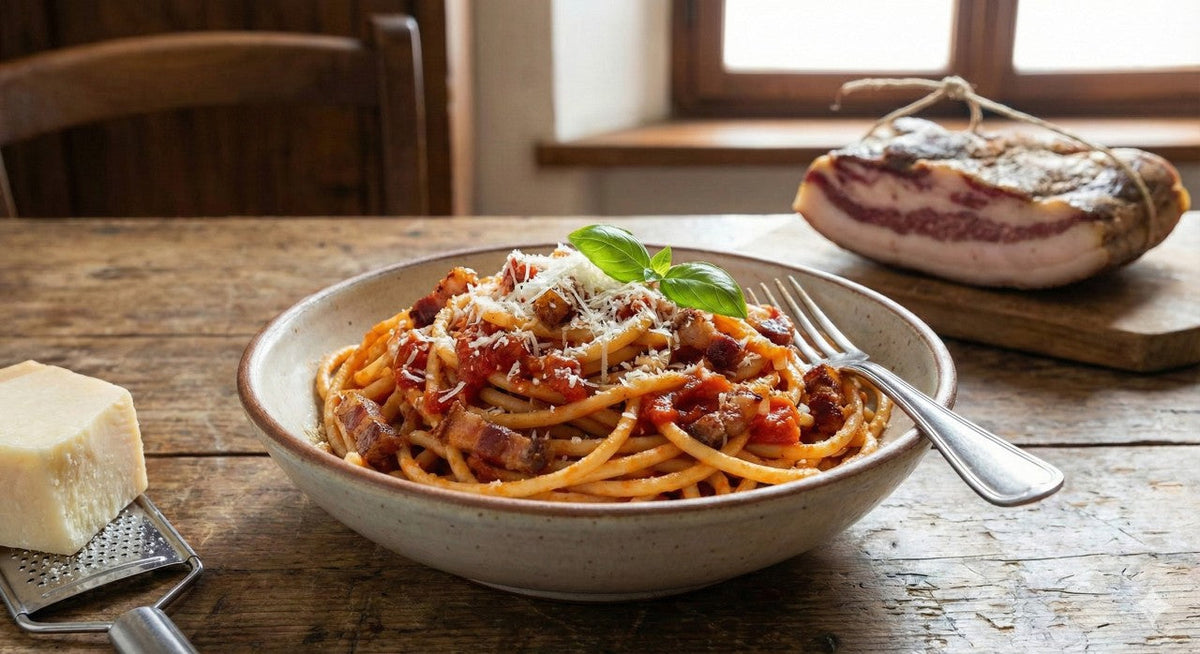 Pasta all'Amatriciana Ricetta Originale: Sugo di Guanciale Croccante e ...